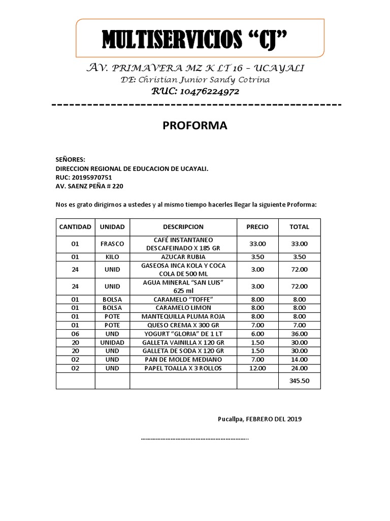 Proforma Multiservicios CJ | PDF