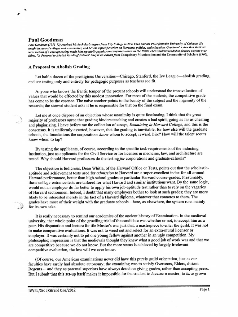 A Proposal To Abolish Grading by Paul Goodman | PDF