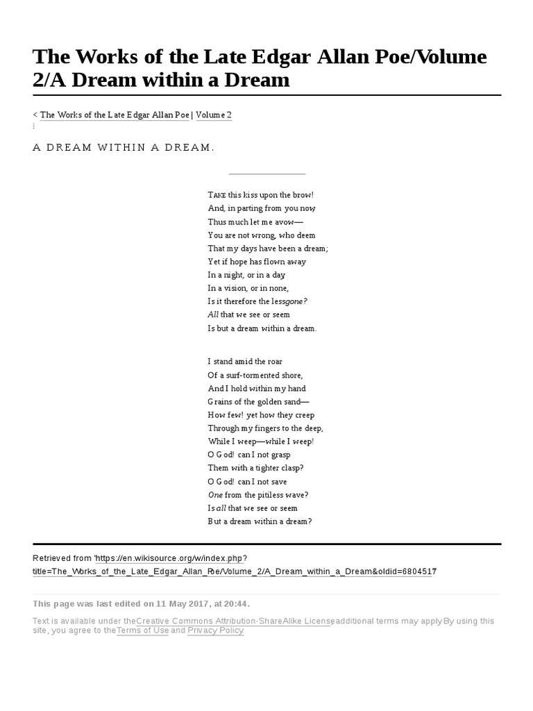 (1849) A Dream Within A Dream (Edgar Allen Poe) | PDF