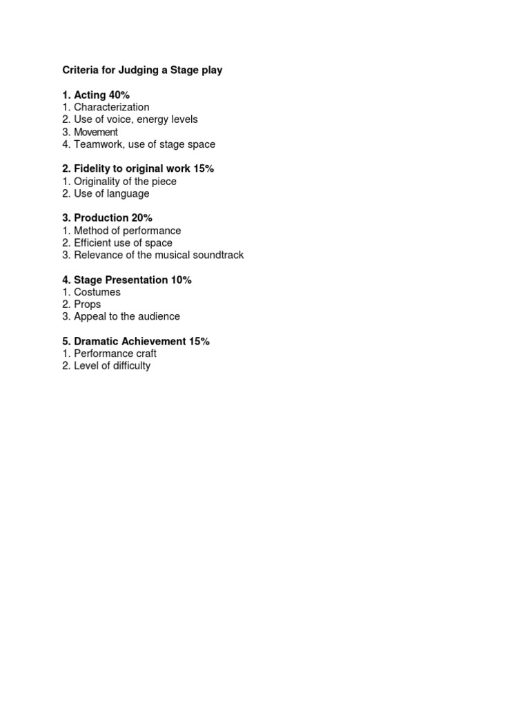 Stage Play Judging Criteria Overview | PDF