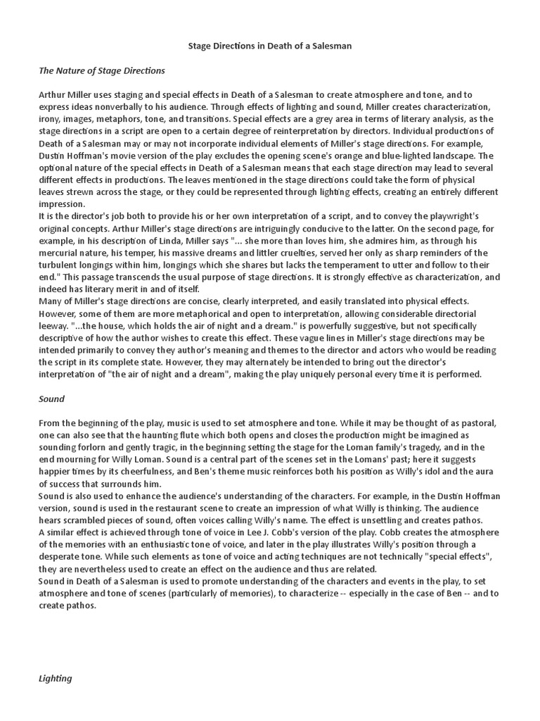 Stage Directions in Death of A Salesman | PDF