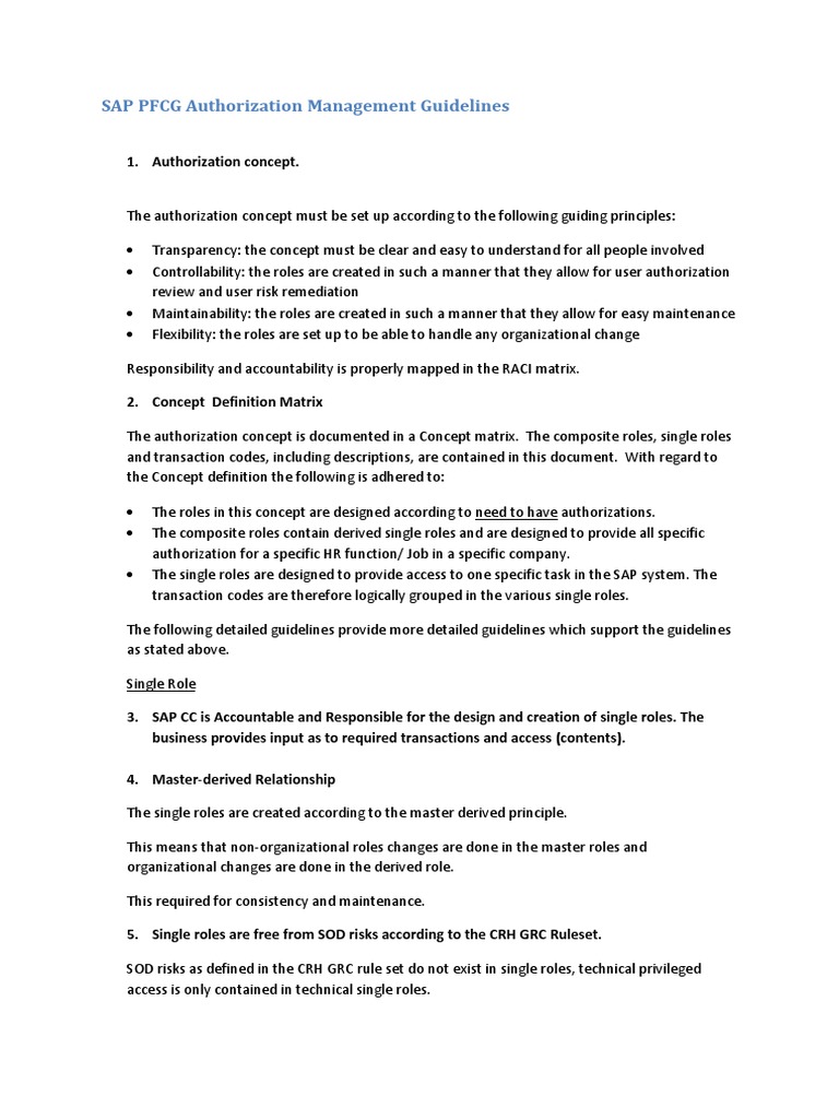 SAP Authorization Management Guidelines | PDF | Information Technology ...