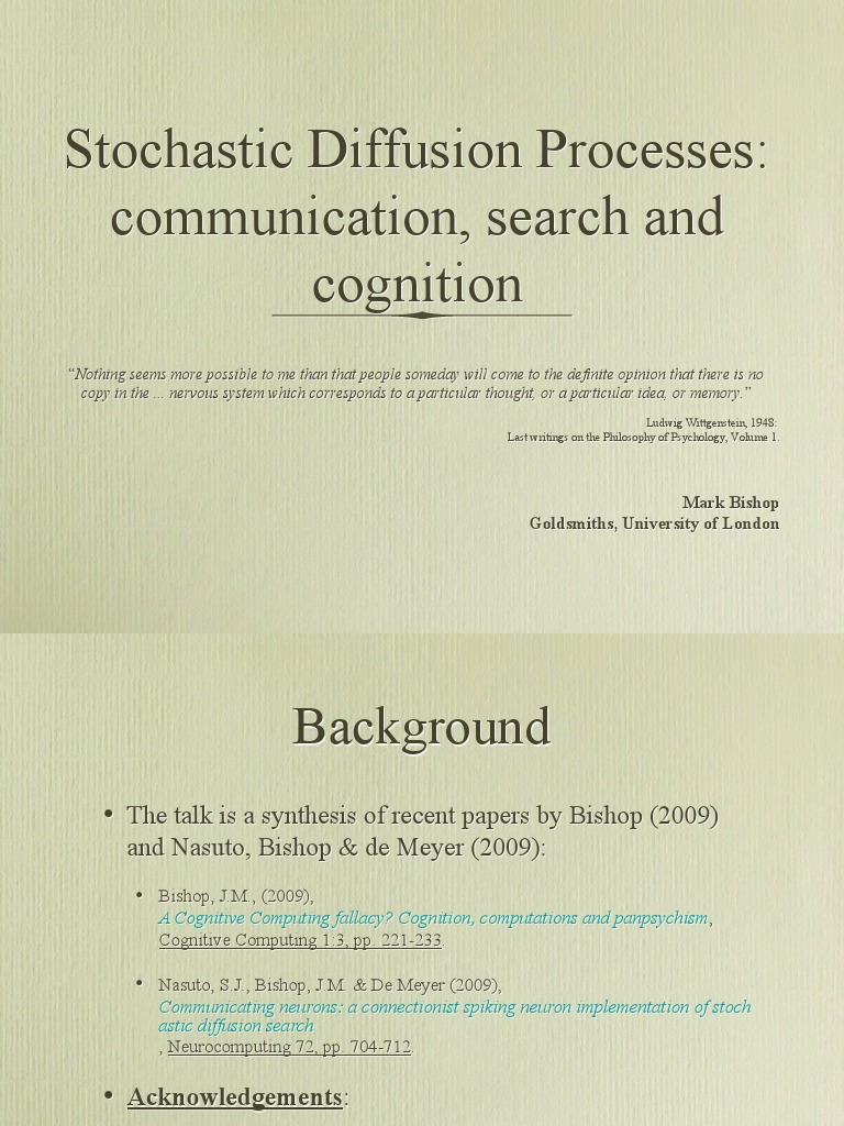 Stochastic Diffusion Processes: Communication, Search and Cognition | PDF | Artificial ...