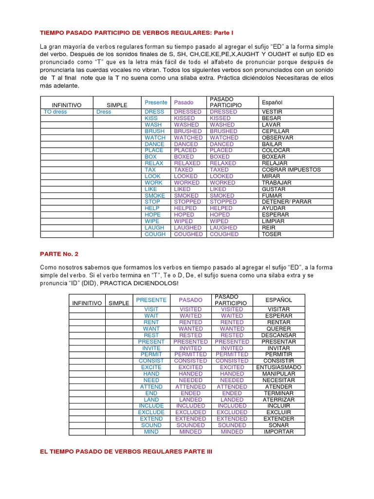 Verbos Regulares e Irregulares Tablas | PDF | Relaciones sintácticas ...