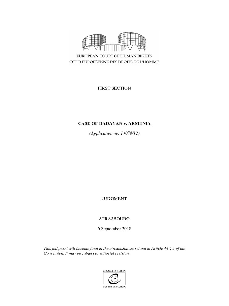 CASE OF DADAYAN v. ARMENIA PDF | PDF | Witness | European Convention On ...