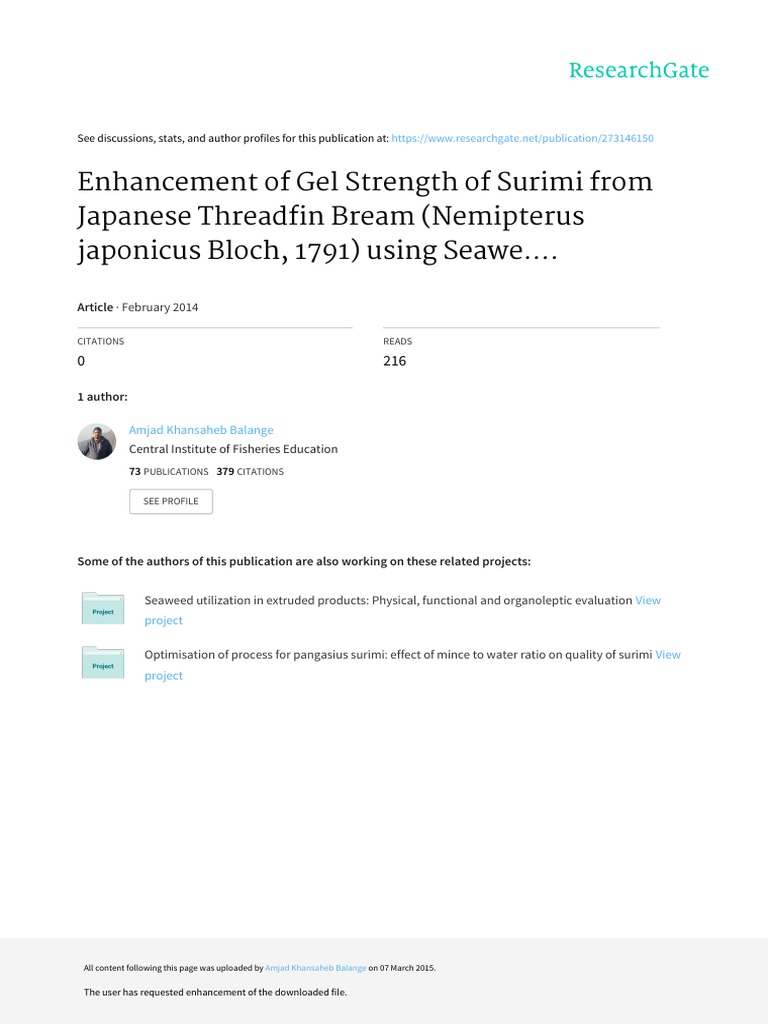 Gel Strength of Surimi | PDF | Polyphenol | Seaweed