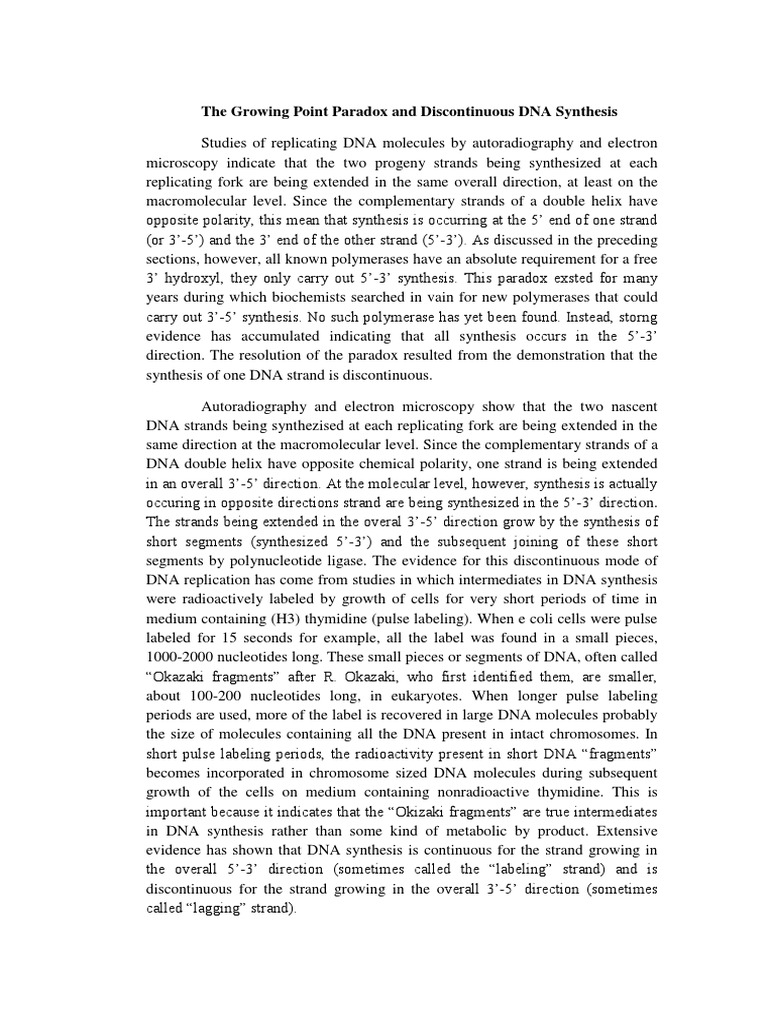 Discontinuous DNA Synthesis Explained | PDF | Dna Replication | Dna