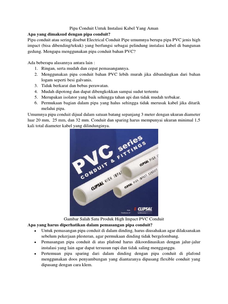 Pipa Conduit Untuk Instalasi Kabel Yang Aman | PDF