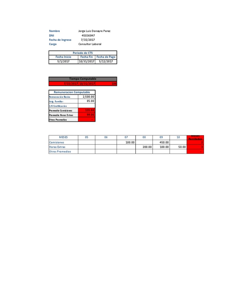 Formato de Calculo de Cts | PDF | Salario | Dinero