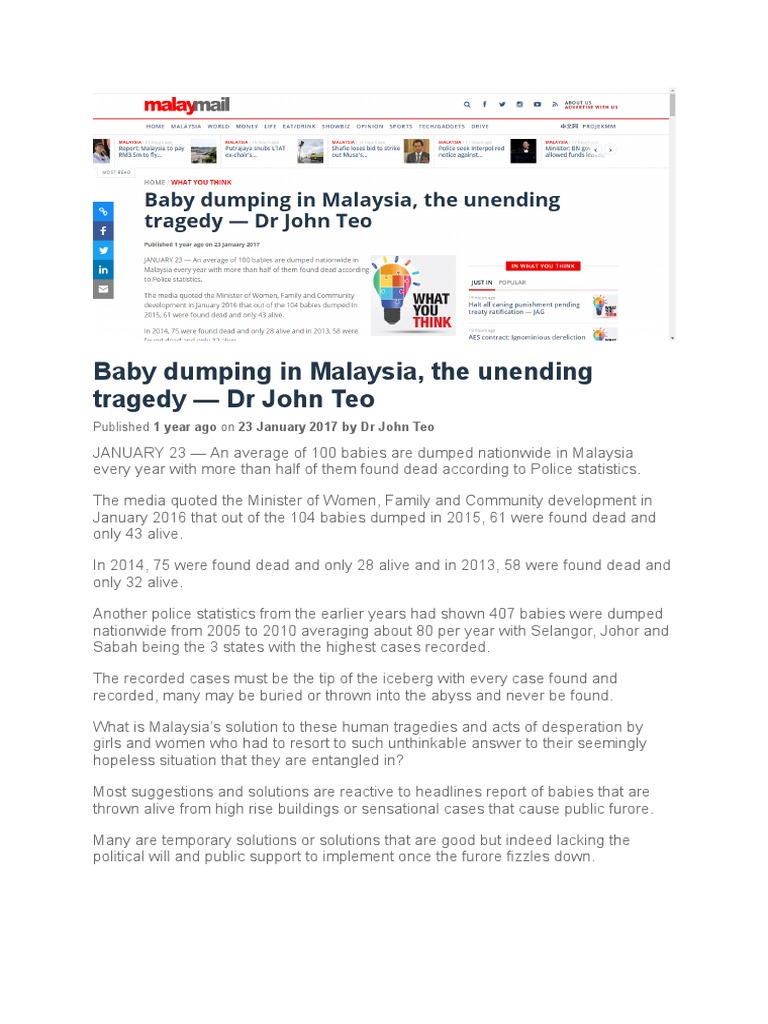 Baby Dumping in Malaysia, The Unending Tragedy - DR John Teo | PDF | Sexual Intercourse ...