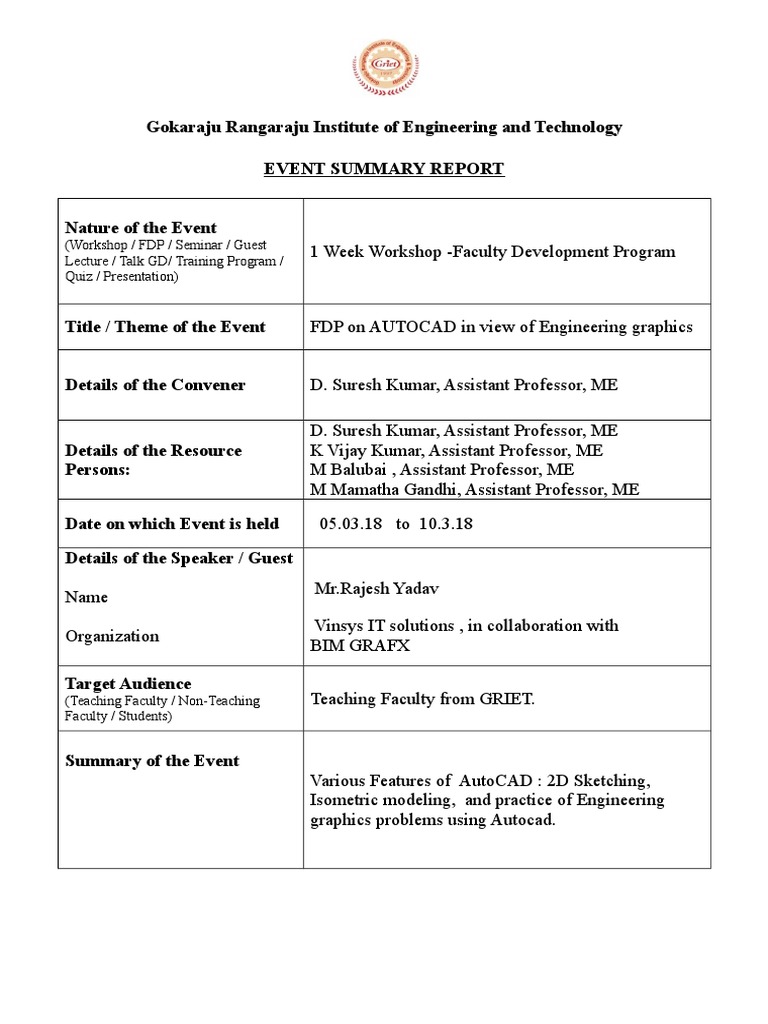 Workshop / FDP / Seminar / Guest Lecture / Talk GD/ Training Program / Quiz / Presentation | PDF ...