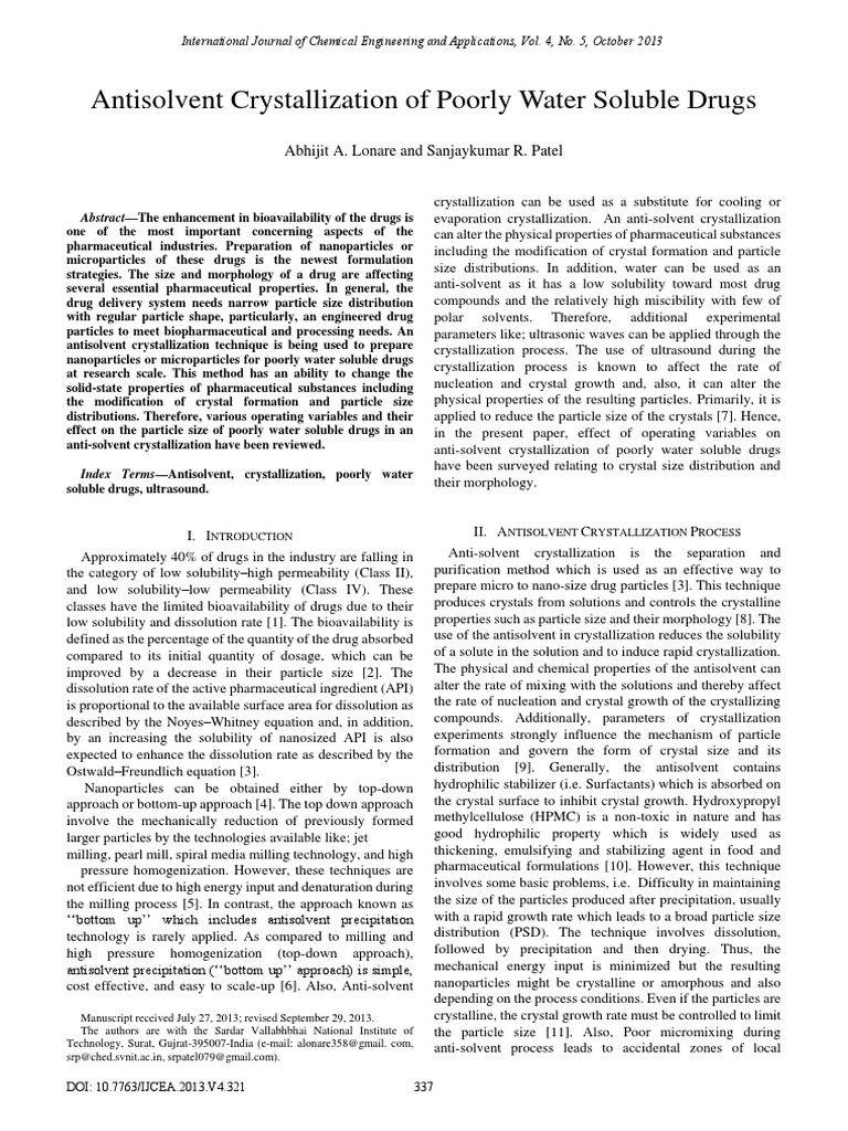 Antisolvent Crystallization of Poorly Water Soluble Drugs: Abhijit A ...