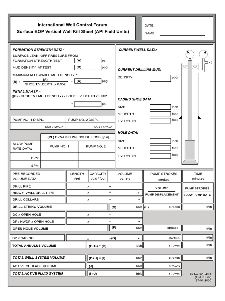 Surface BOP Kill Sheet Overview | PDF | Civil Engineering | Chemical ...