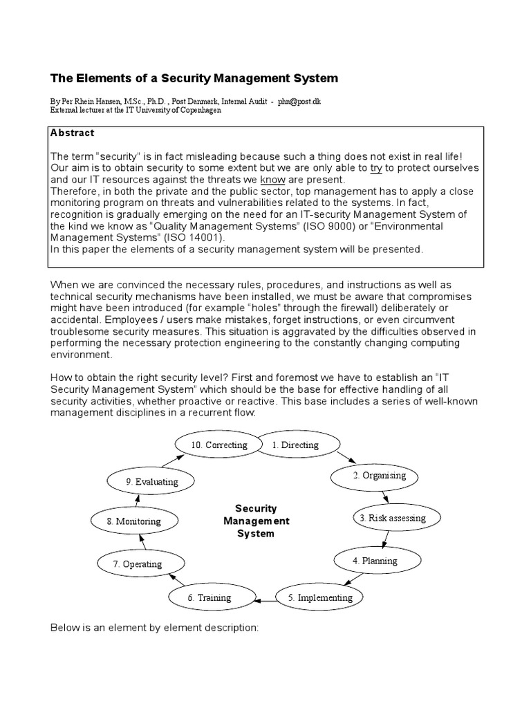 The Elements of A Security Management System | PDF | Information ...
