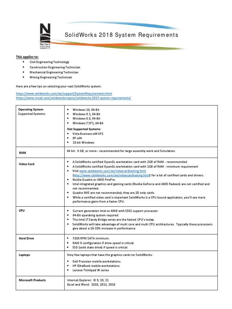 SolidWorks 2018 System Requirements Guide | PDF | 64 Bit Computing ...