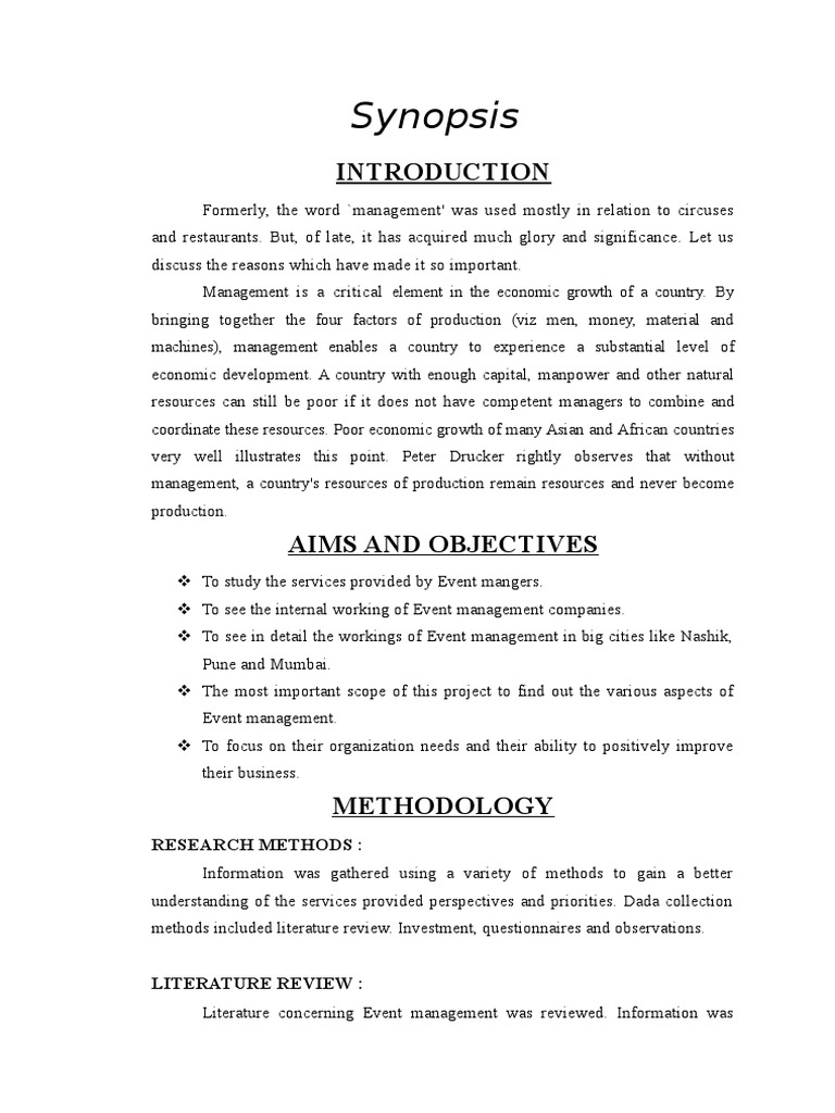 Synopsis Event Management | PDF | Factors Of Production | Economic Growth