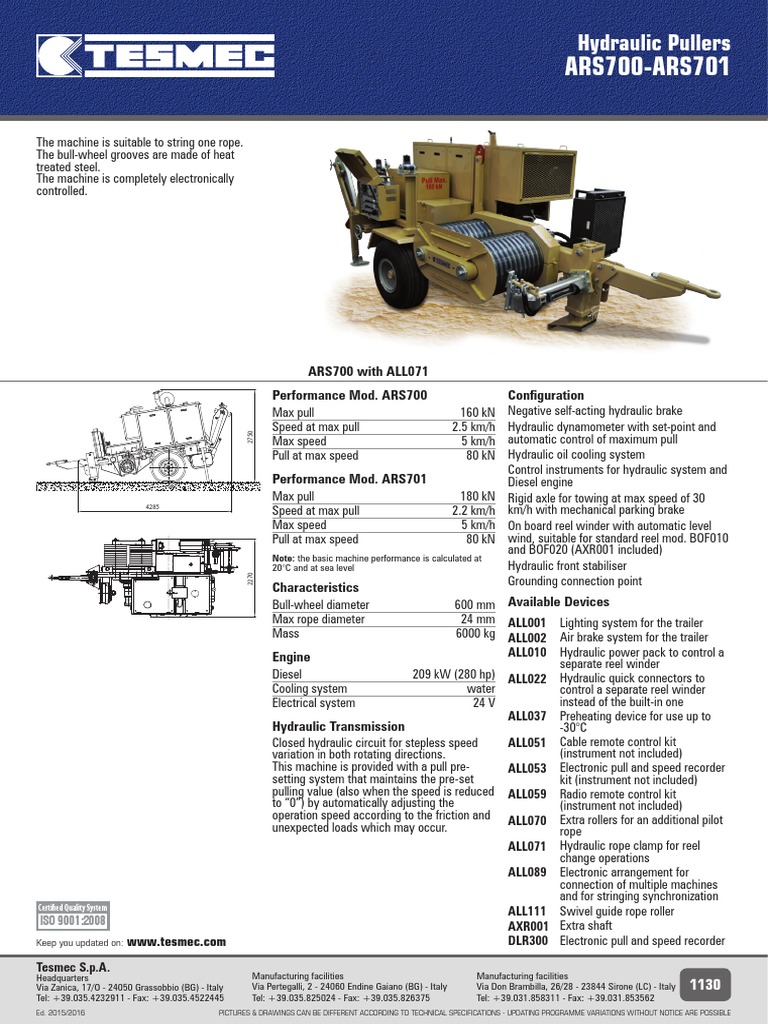Tesmec ARS700/701 Hydraulic Pullers | PDF | Machines | Brake