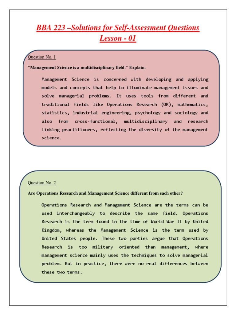 Self Assessments - Lesson 1 Answers | PDF
