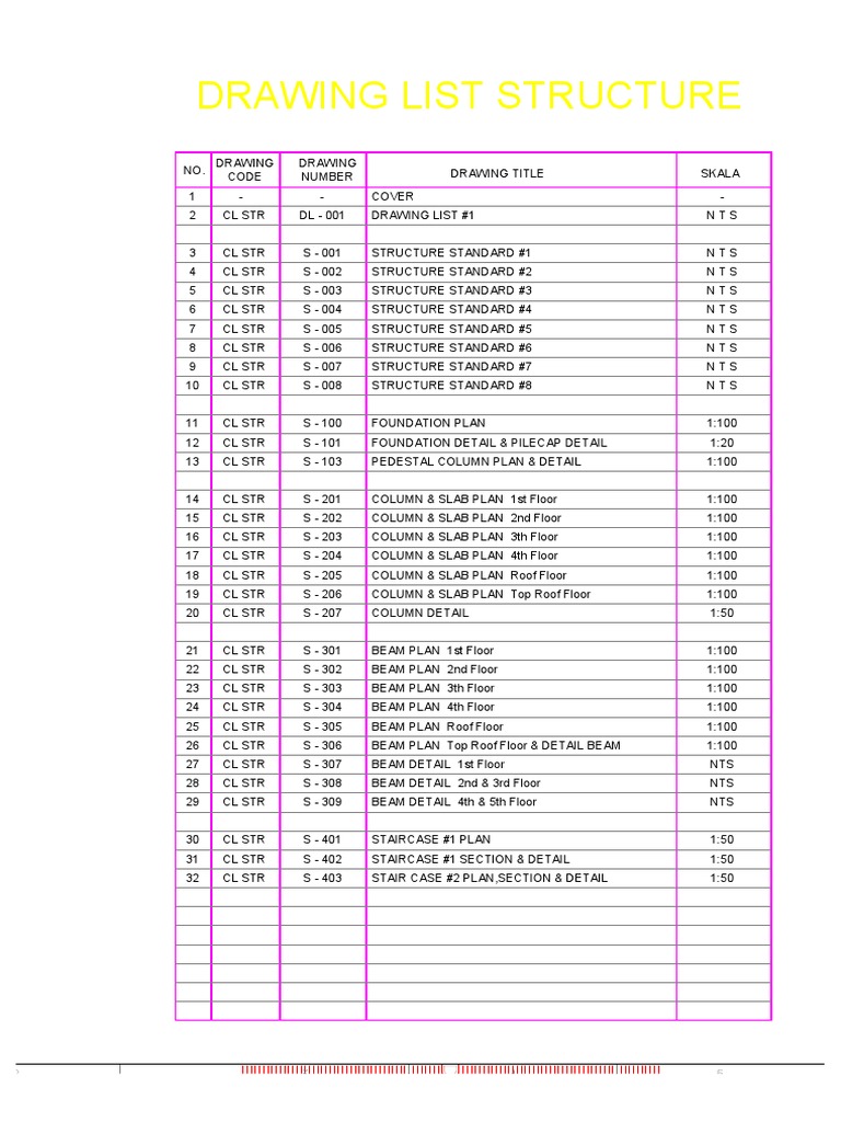 Structural Drawing List Overview | PDF | Stairs | Pedestrian Infrastructure