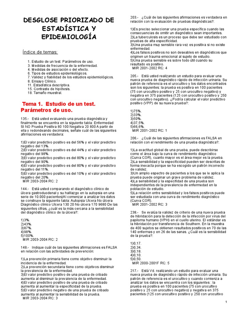 Preguntas y Respuestas Estadistica y Epidemiologia | PDF | Diagnostico medico | Ensayo clínico