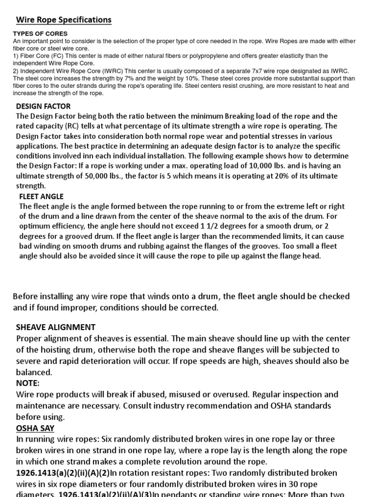 Wire Rope Specifications: Design Factor | PDF | Rope | Wire