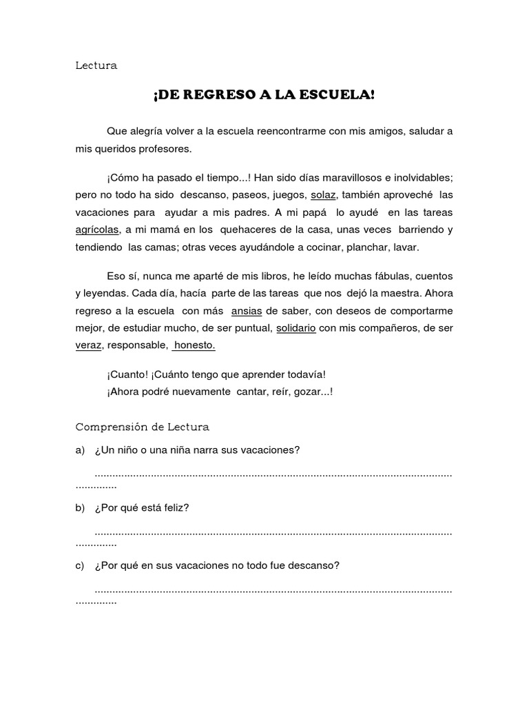 Lectura de Regreso A Clase y El Abecedario | PDF | Alfabeto ...