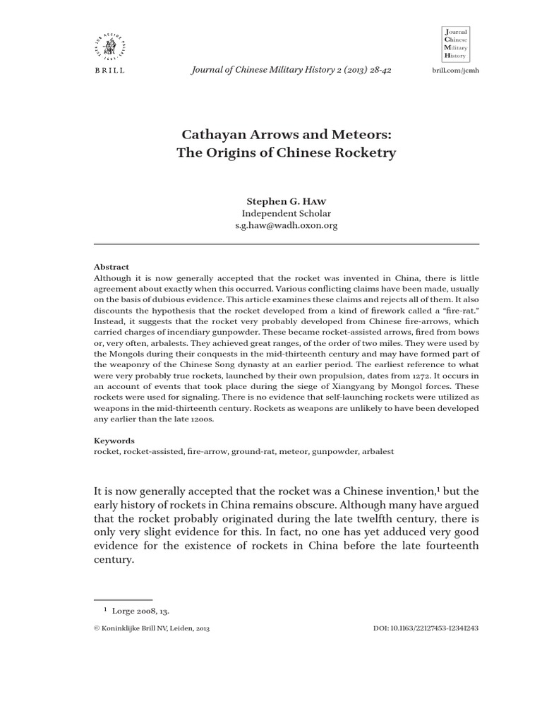 Cathayan Arrows and Meteors: The Origins of Chinese Rocketry | PDF ...