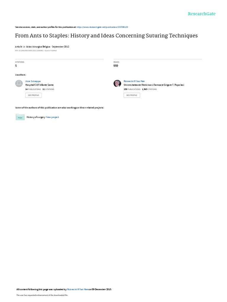 From Ants To Staples: History and Ideas Concerning Suturing Techniques ...