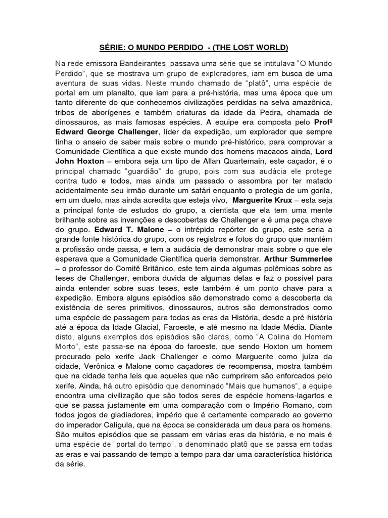 Aventura na Série O Mundo Perdido | PDF