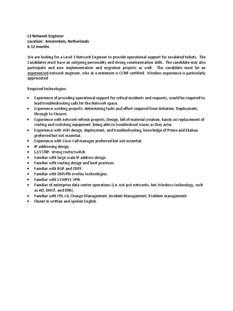 L3 Network Engineer (AMS) | PDF