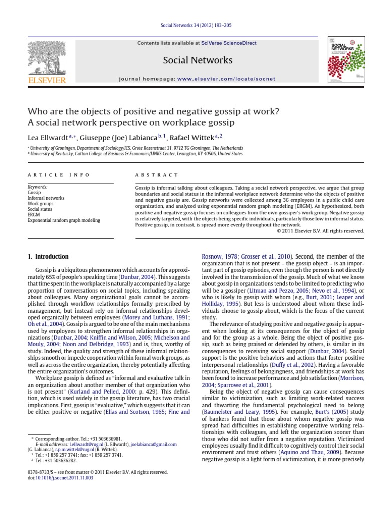 Who Are The Objects of Positive and Negative Gossip at Work | PDF ...