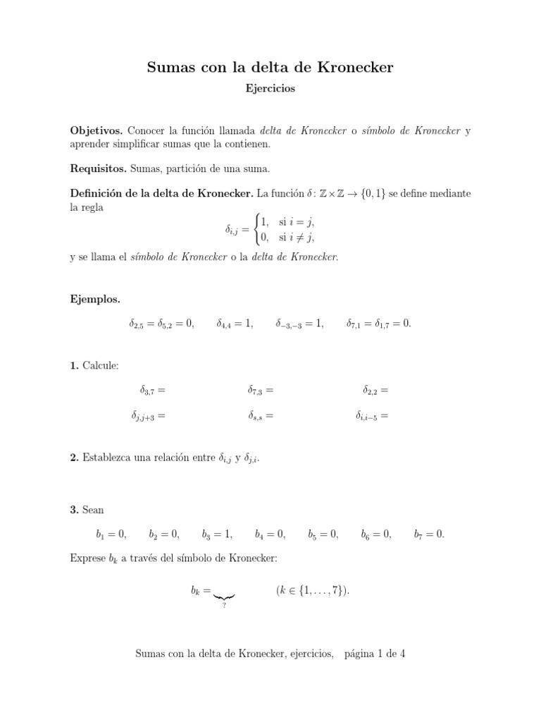 Sums With Kronecker Delta Exercises Es | PDF | Enseñanza de matemática | Análisis matemático