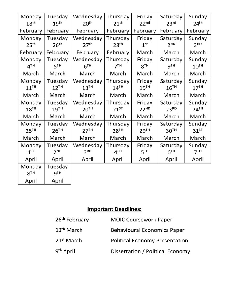 Important Deadlines:: TH TH TH ST ND RD TH | PDF | Military Operations ...