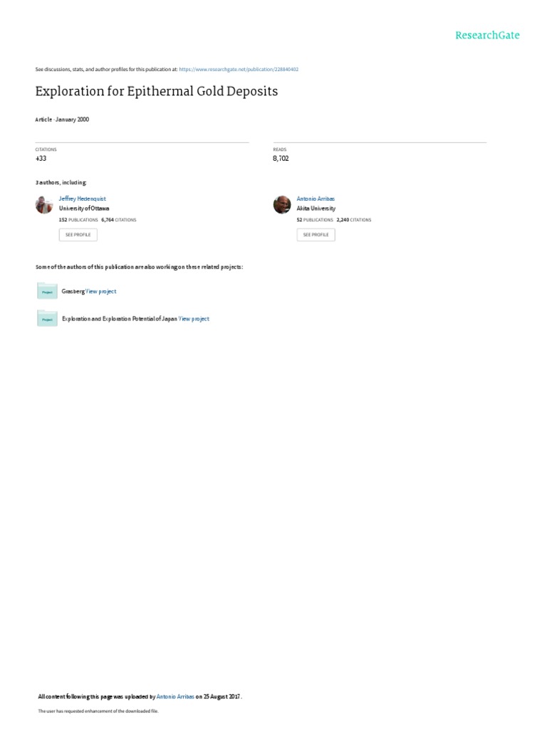 HEDENQUIST Exploration For Epithermal Gold Deposits - Hedenquist - 2000 ...