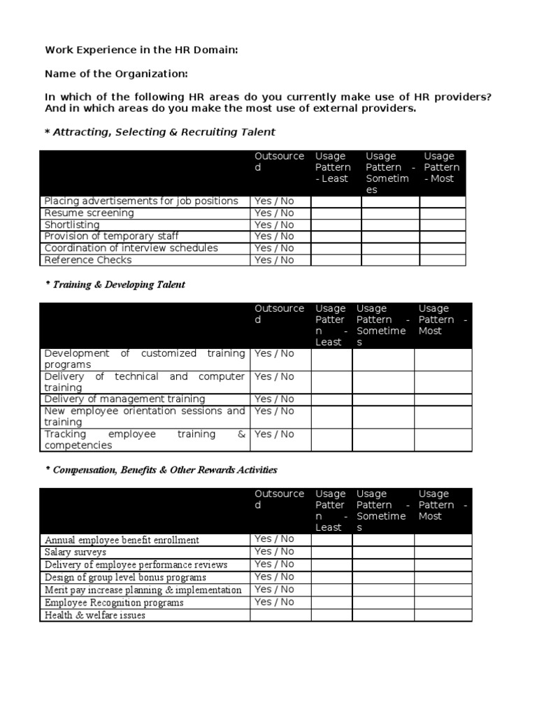 HR Manager Questionnaire | Download Free PDF | Turnover (Employment ...