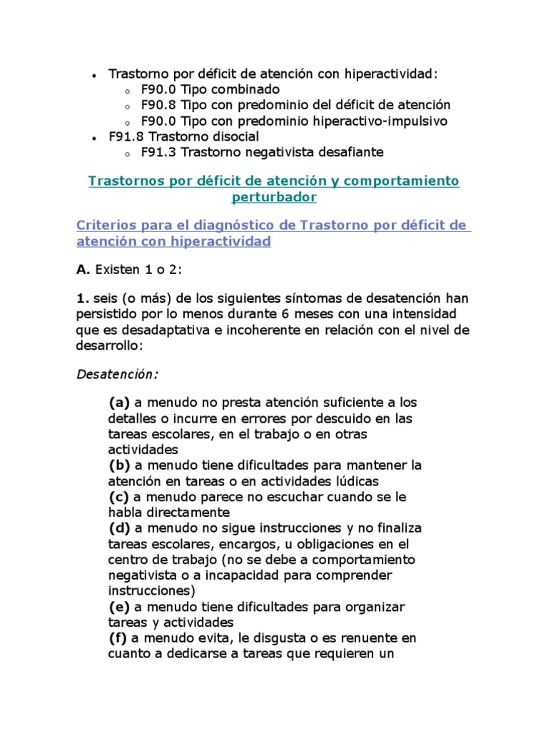 Dsm-Iv Tdah | PDF | Desorden hiperactivo y deficit de atencion ...