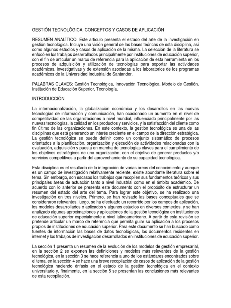 Gestión Tecnológica en Educación Superior | PDF | Innovación ...