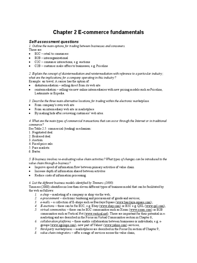 Chapter 2 E-Commerce Fundamentals: Self-Assessment Questions | PDF | Service Industries ...