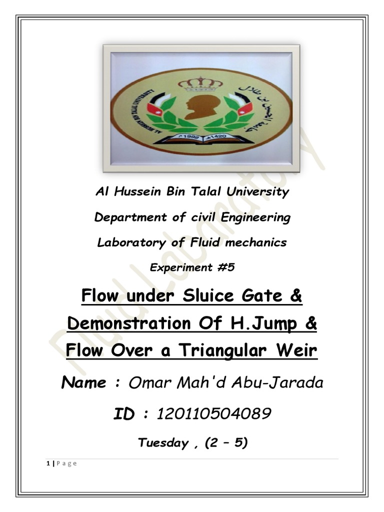 Flow Under Sluice Gate & Demonstration of H.Jump & Flow Over A ...