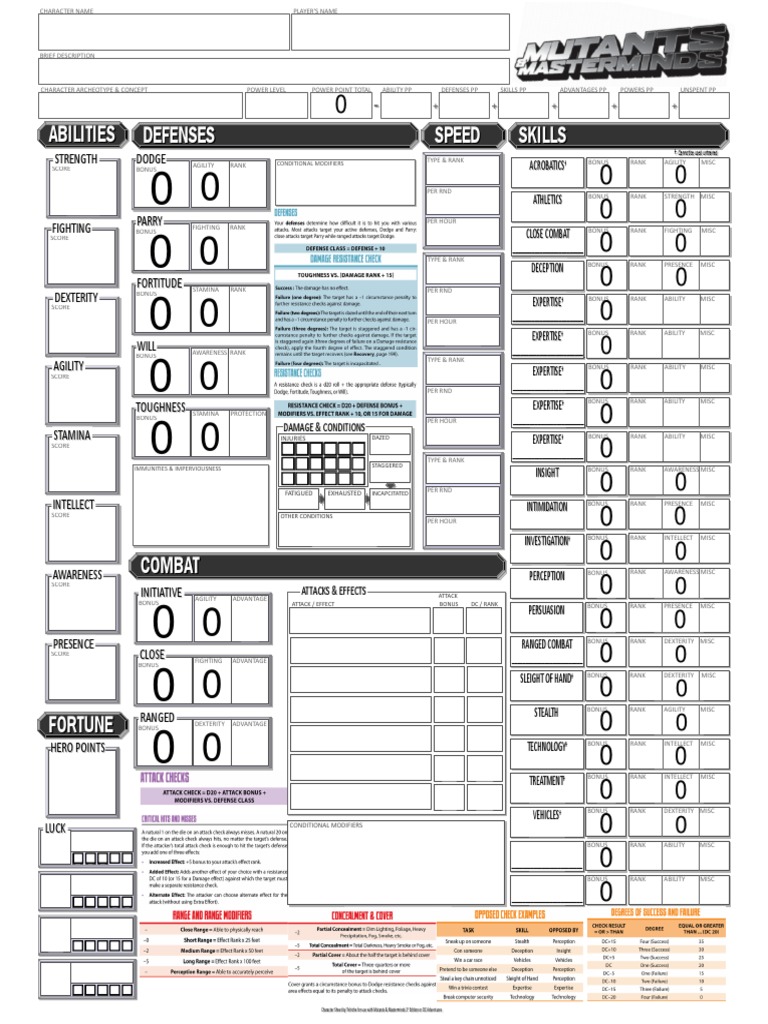 M&M 3E Character Sheet (Telriche Blade v3.8) Fillable | Role Playing ...