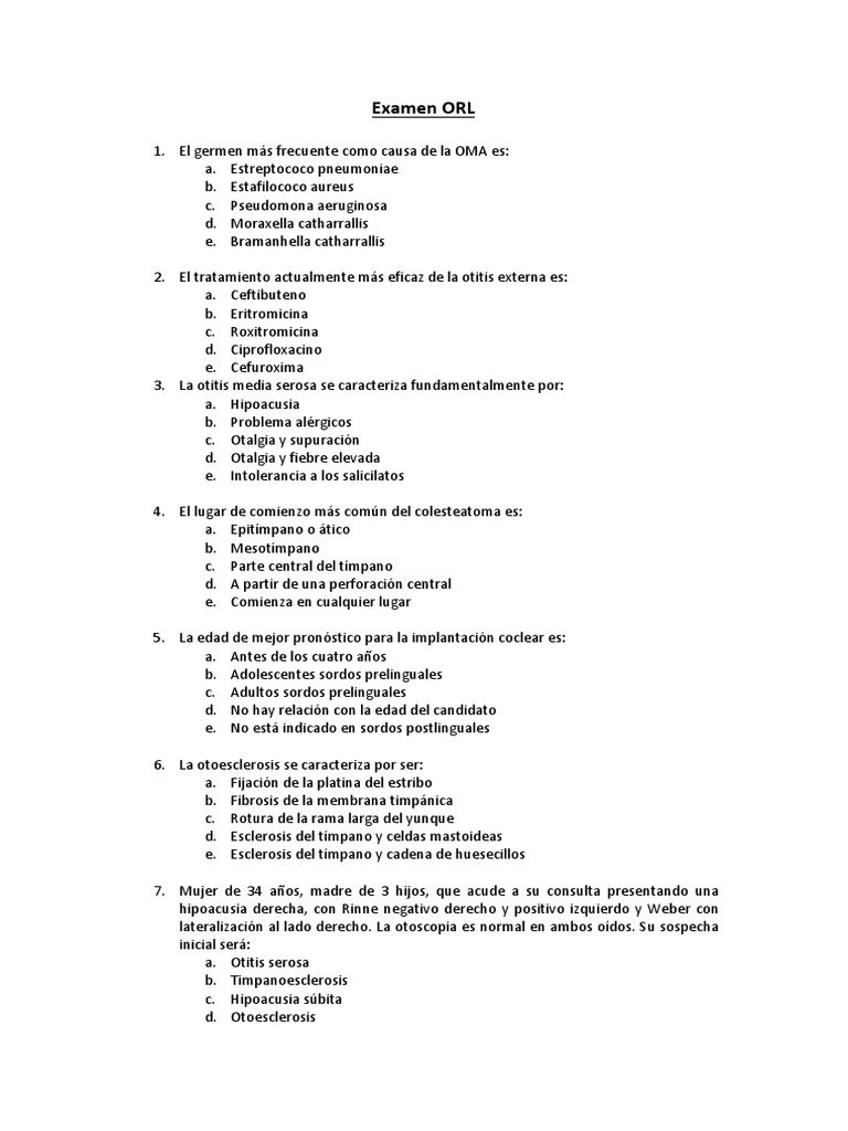 Examen ORL Pasado | PDF | Oído | Audiología