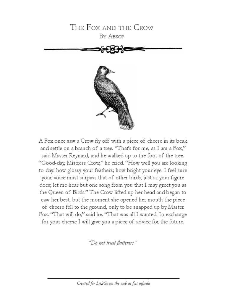 Aesops Fables 029 The Fox and The Crow | PDF