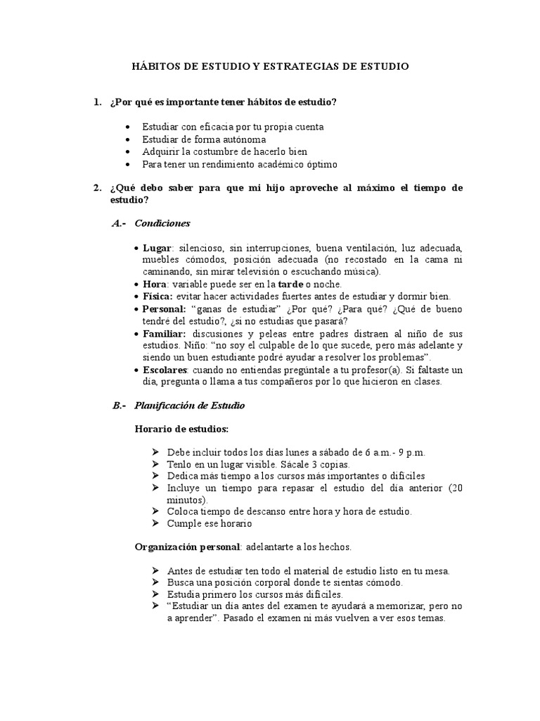 Esuela de Padres Habitos de Estudio | PDF | Aprendizaje | Ciencia cognitiva