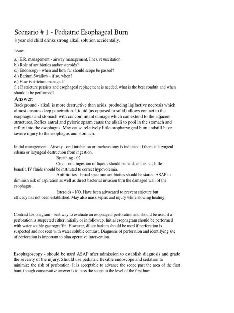 Pediatric Esophageal Burn | PDF | Esophagus | Diseases And Disorders