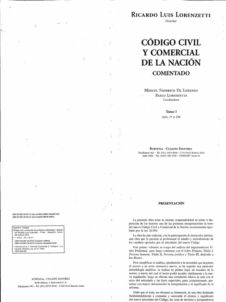 Codigo Civil Comentado - Lorenzetti Tomo I PDF | PDF