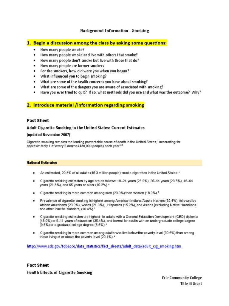 Background Information Smoking | PDF | Tobacco Smoking | Addiction