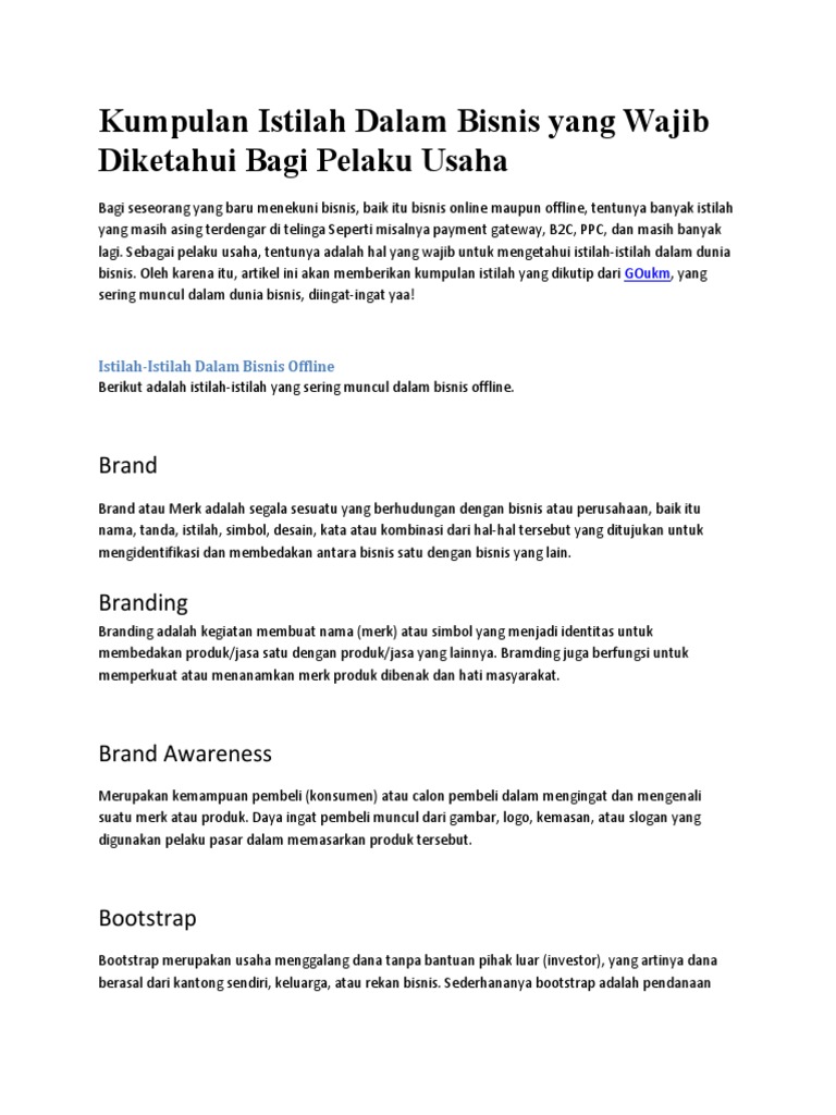 Kumpulan Istilah Dalam Bisnis Yang Wajib Diketahui Bagi Pelaku Usaha | PDF