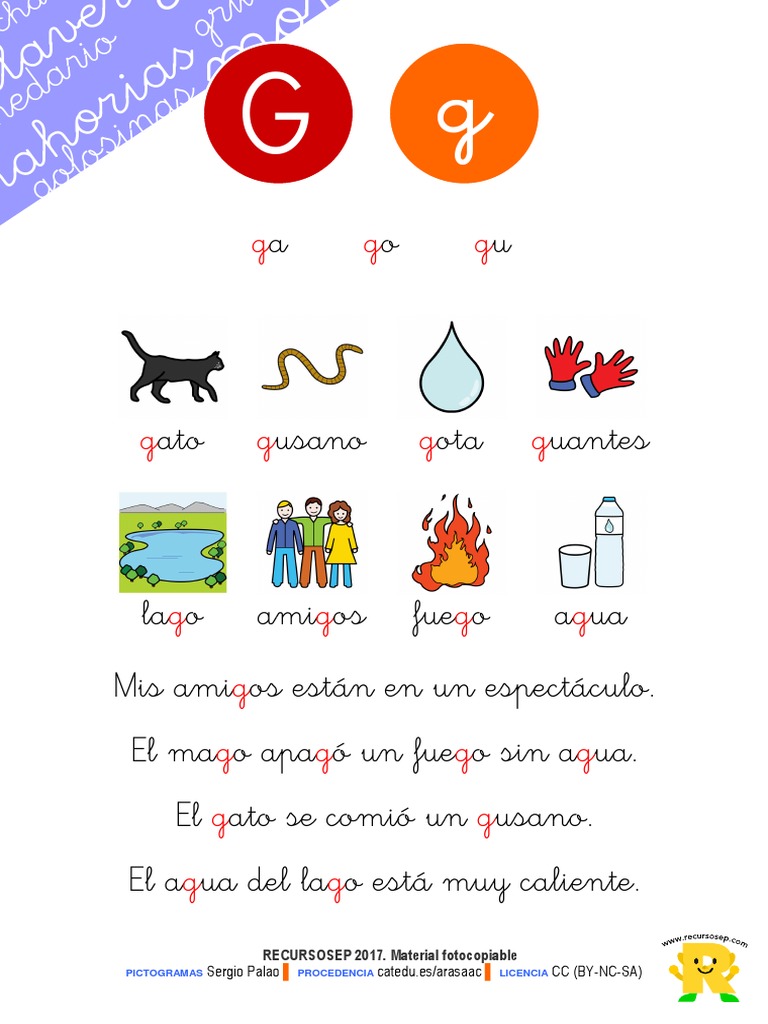 Una historia con palabras que comienzan por la letra G | PDF