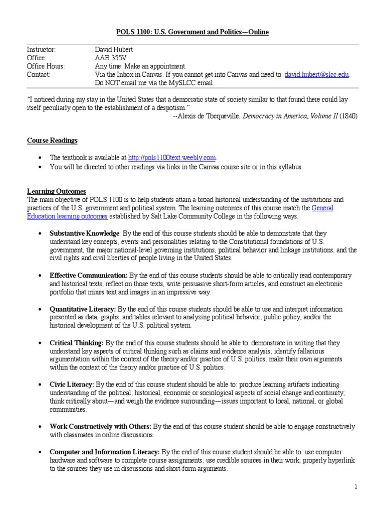 Pols 1100 Ol Fall 2018 | PDF | Service Learning | Critical Thinking