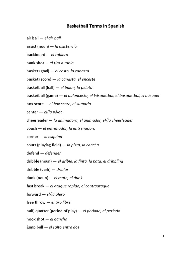 153 - Basketball Terms in Spanish | PDF | Reglas y regulaciones ...